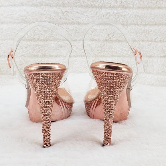 Pleaser | Shoes | Rose Gold Rhinestone High Heel Platform Sandals Clear ...